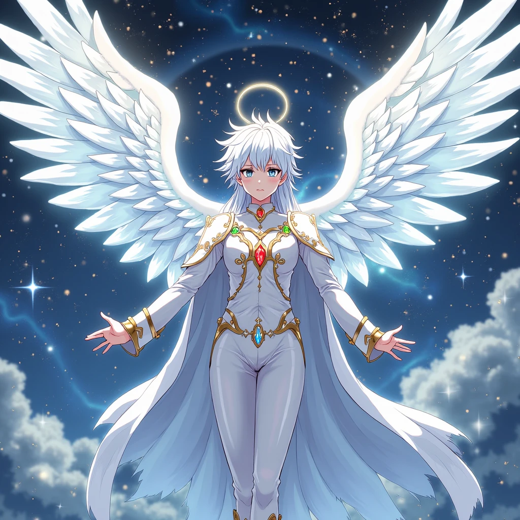 This image shows an anime or manga character with an angelic and ...
