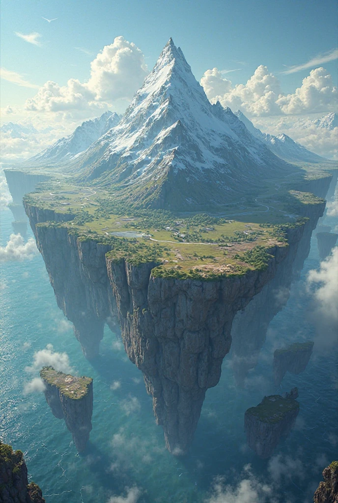 Continents floating above the sea、View from above、High mountain range ...