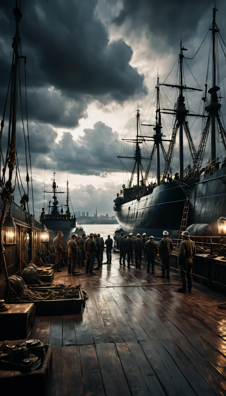 Draw a scene of a harbor with ships, , decks arriving from the Black ...
