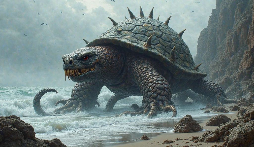 Mix octpus and tortoise and create big scarry species in sea side ...