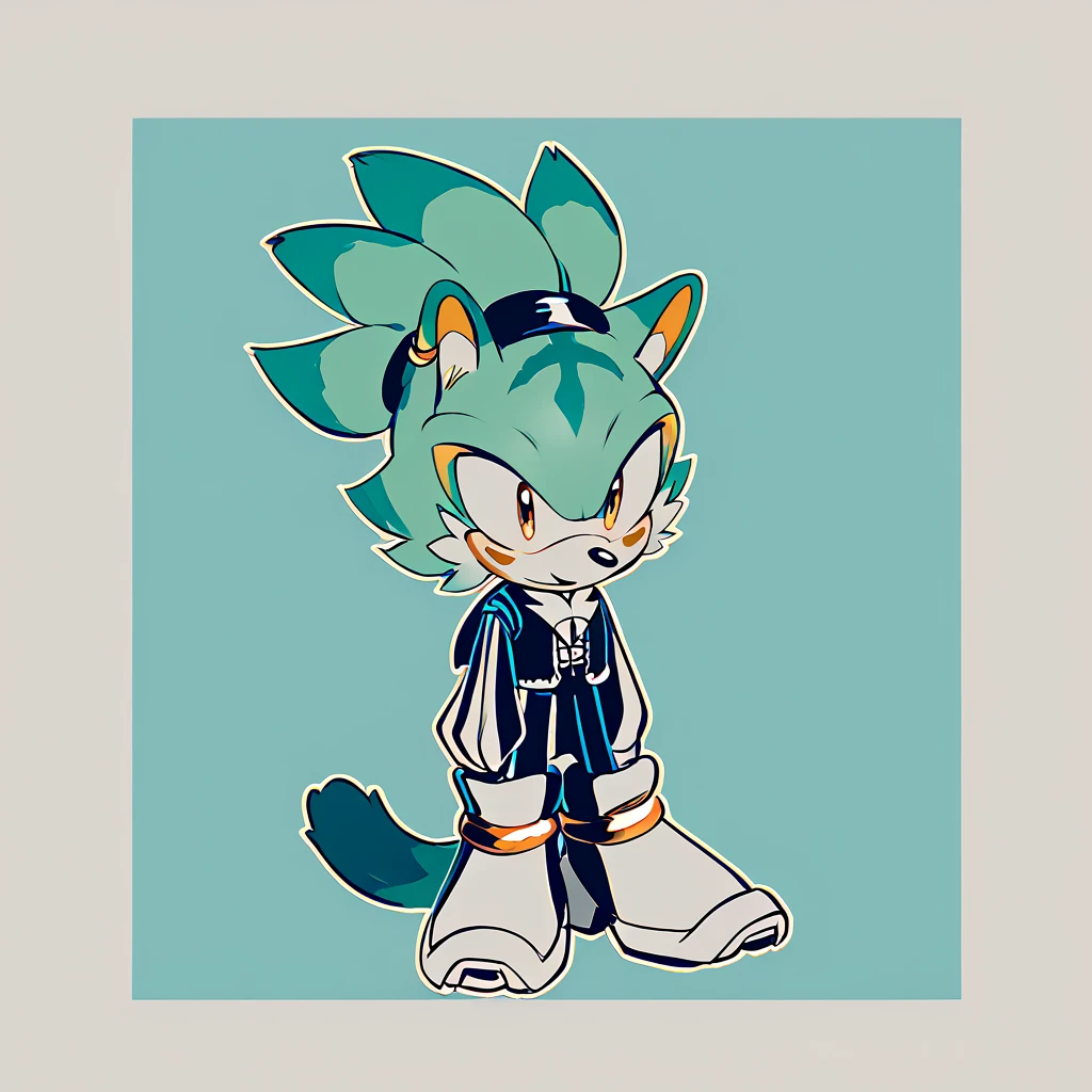 Teal tiger in fluffy sonic style, colored line art, - SeaArt AI