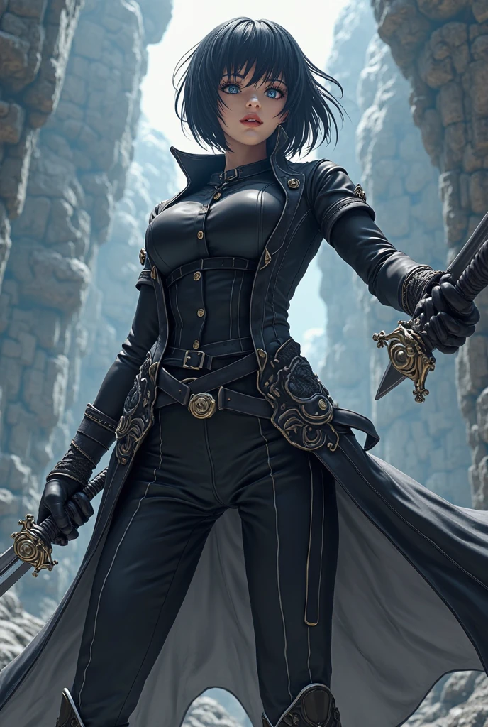 A stunningly rendered Female Kirito standing tall in the iconic Aincrad ...