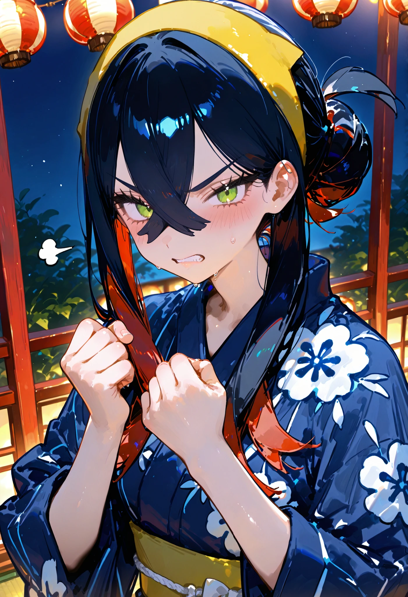 Carmine- Pokemon 。Summer Festival。Yukata。dark blue yukata。tied hair ...