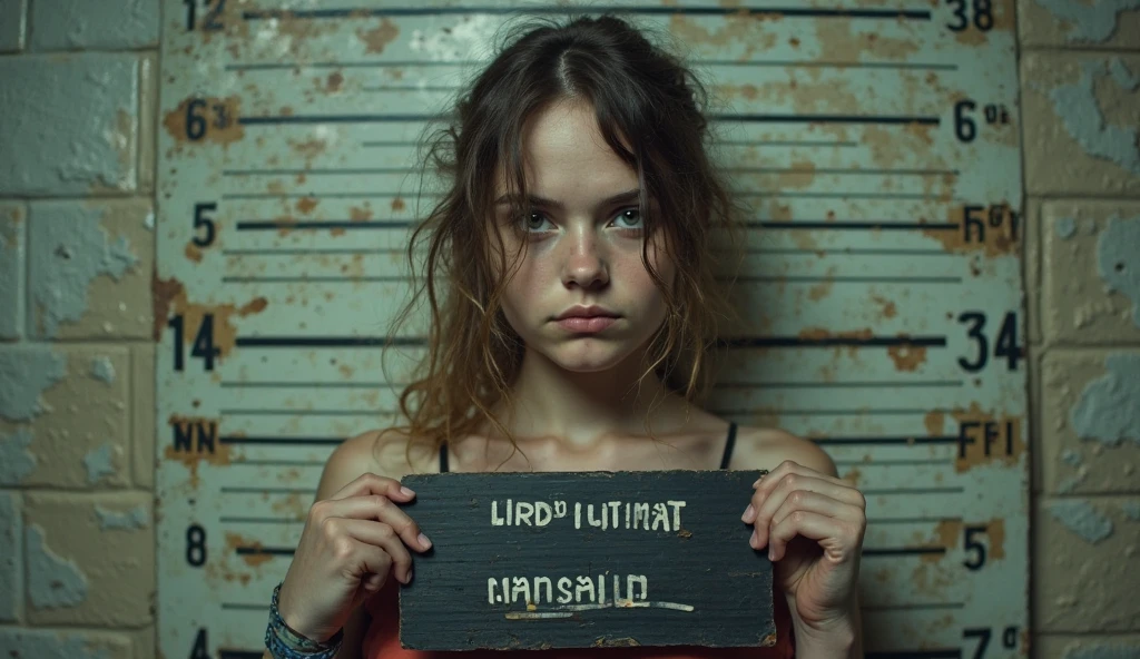 "Mugshot POV: Sandra's a girl dead-eyed booking photo under harsh ...