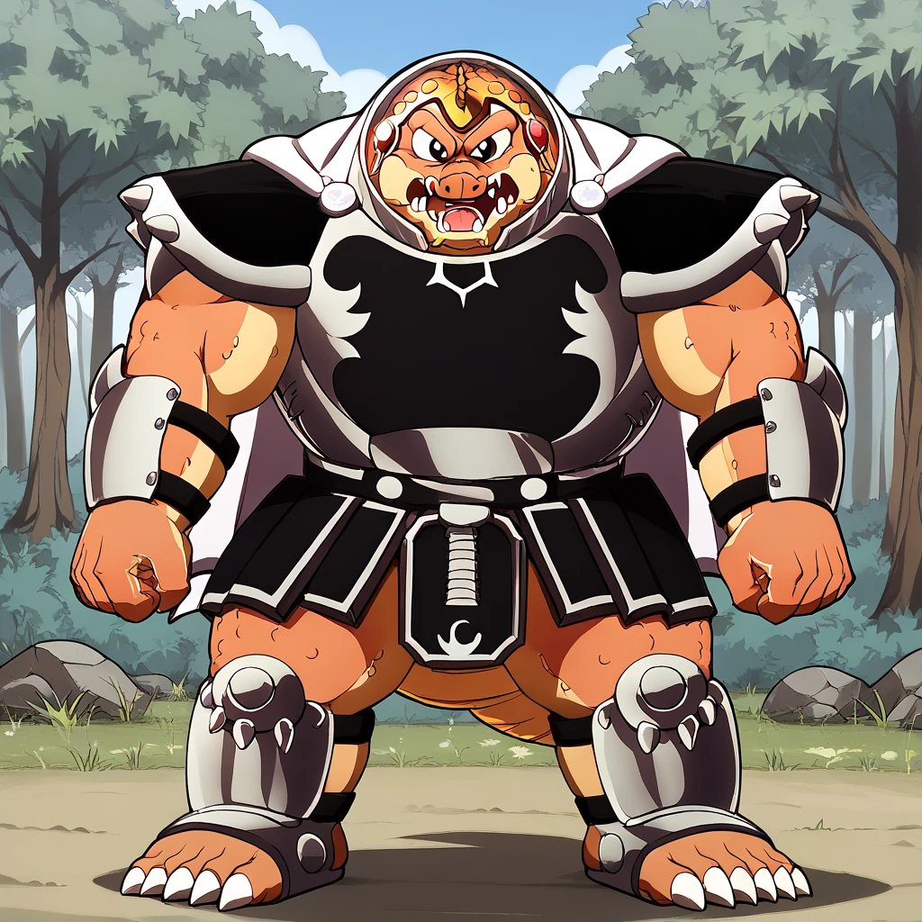 Crocodine, male, solo, muscle, black eyes, fangs, armor, white layer ...