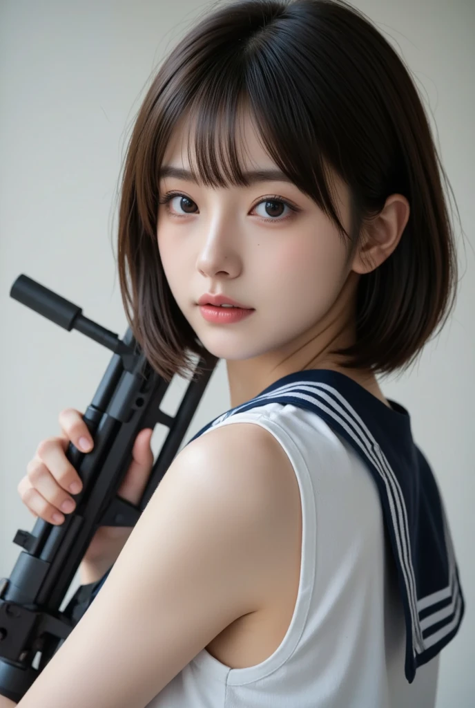 High school girl holding a machine gun , 8K, RAW photos , 最High Quality ...