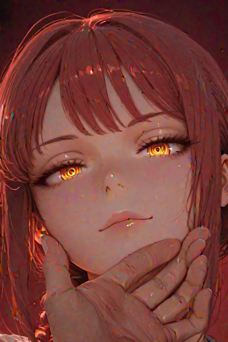 Create a close-up front view of Makima from Chainsaw Man with an ...
