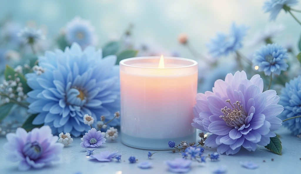 Beautiful flowers are scattered(Cool colored flowers)、pastel colors ...