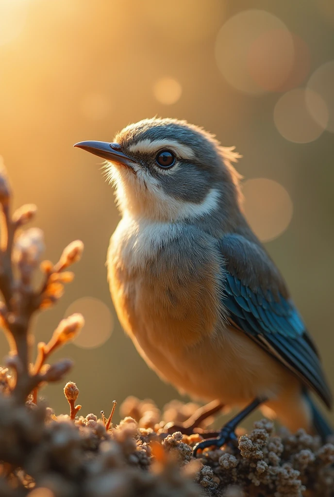 A mesmerizing close-up portrait of a gorgeous little bird illuminated ...