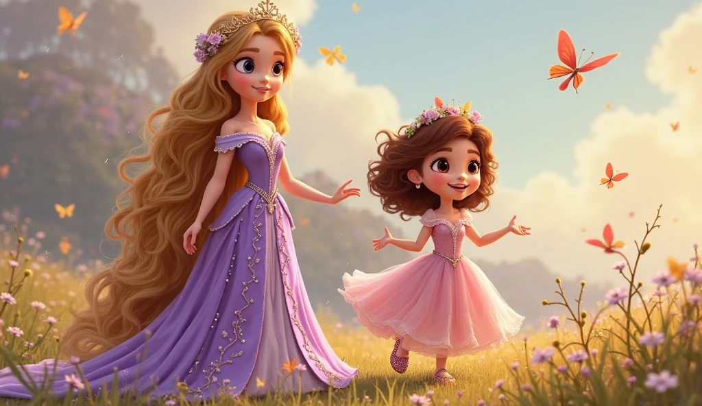 Queen Elara: Tall and graceful with long, wavy golden hair braided with ...