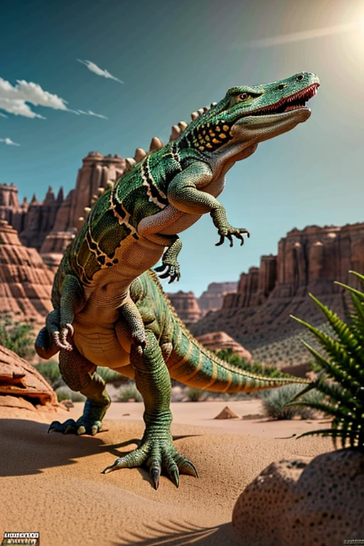 Archosaur (Postosuchus) in a Triassic desert, highly detailed scales ...