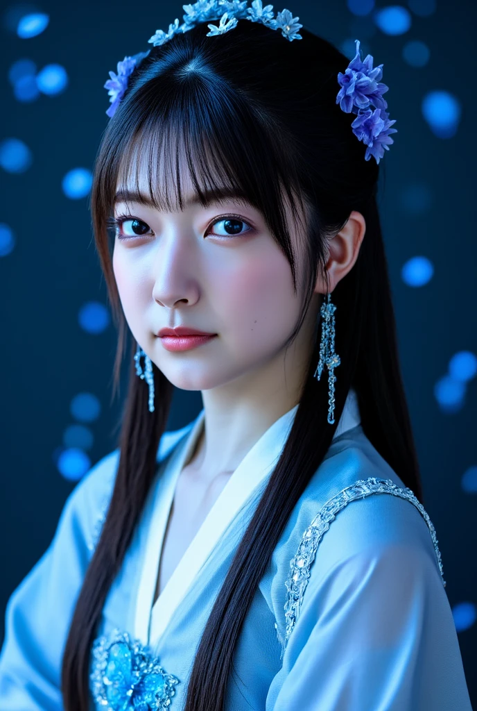 Xianxia Ancient Photo Style，Half body view ，Blue tint，portrait ...