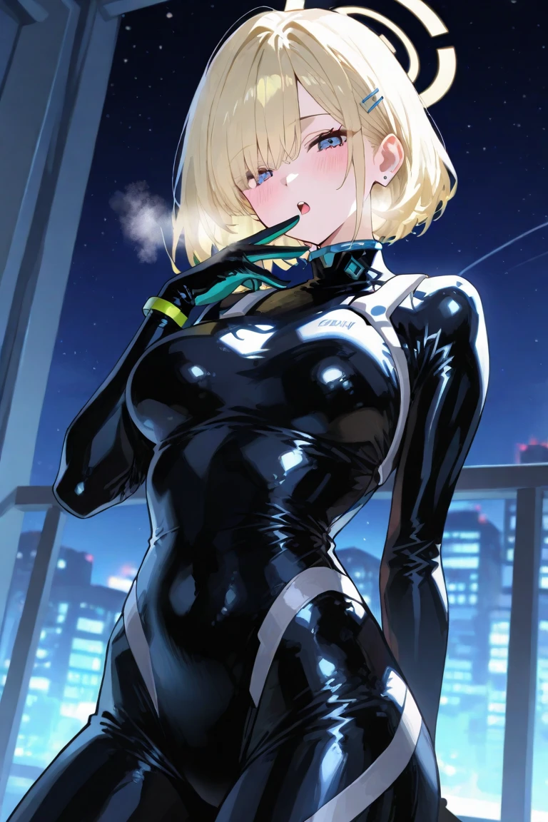 A woman yawns because she is bothered by her tight suit - SeaArt AI