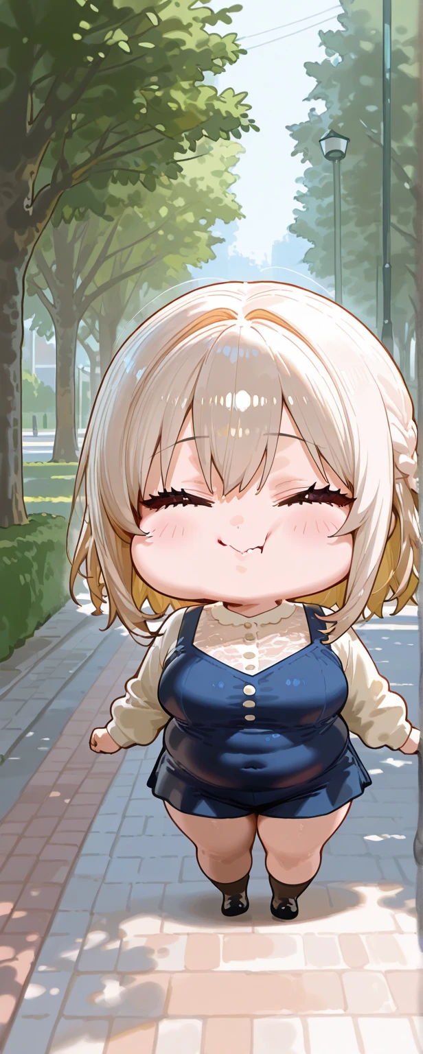 chibi,1 girl, solo, full body, plump cheeks on a park path,caricature ...