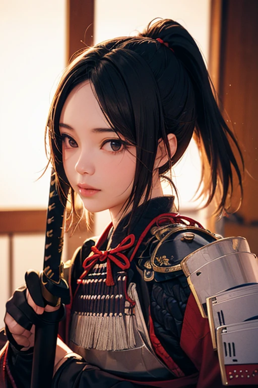 Chimese samurai armor, beautiful japanese samurai girl, ponytail hair ...