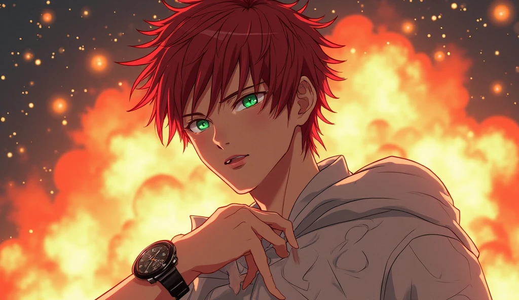 (A Japanese style anime character that has green eyes sharp chin six ...