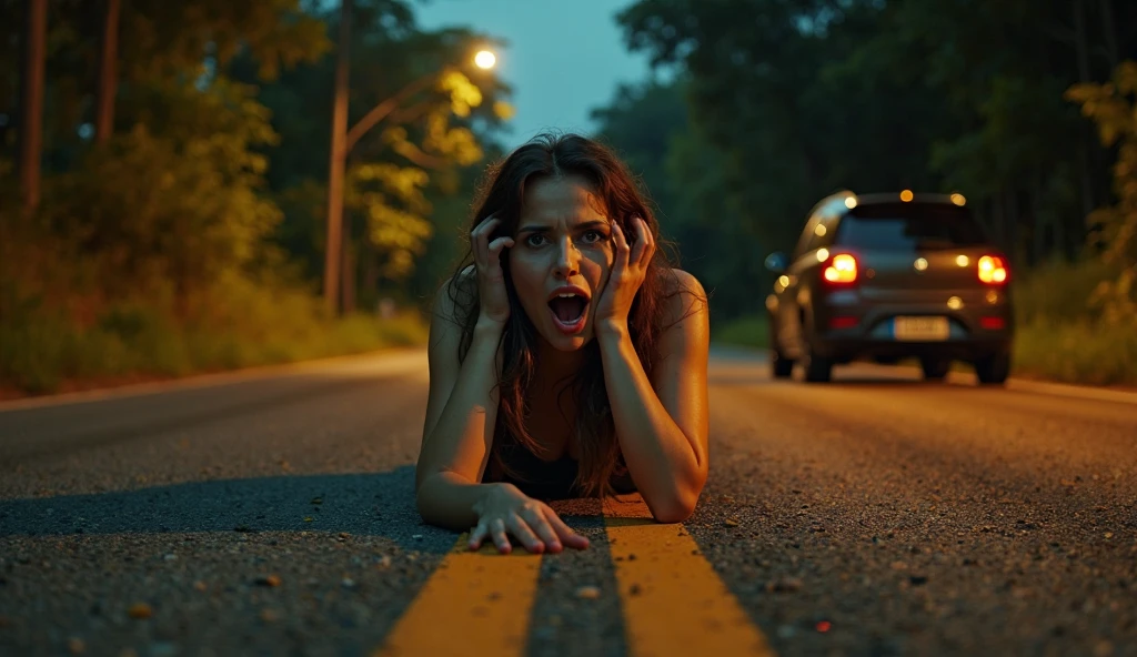 A hyper-realistic, cinematic horror scene on a typical Brazilian ...