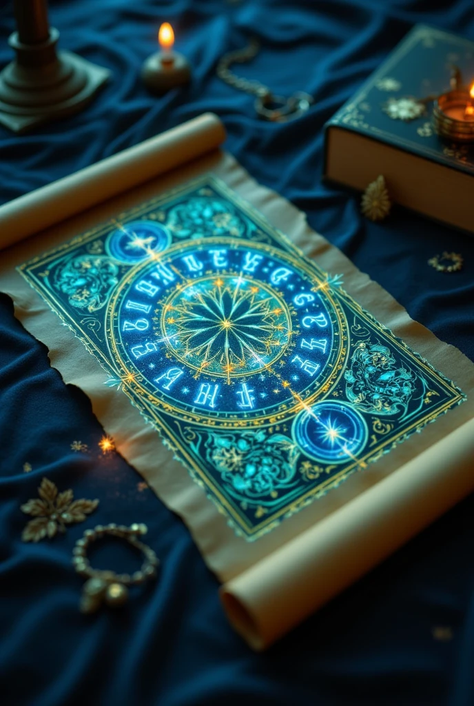 A magical scroll, rendered in the style of illuminated manuscripts ...