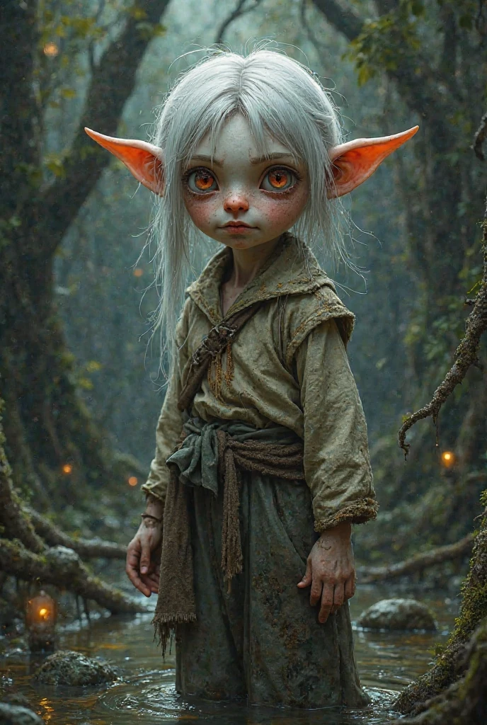 Ashen white pale skin elf for dnd, red eyes, very poor day laborer ...