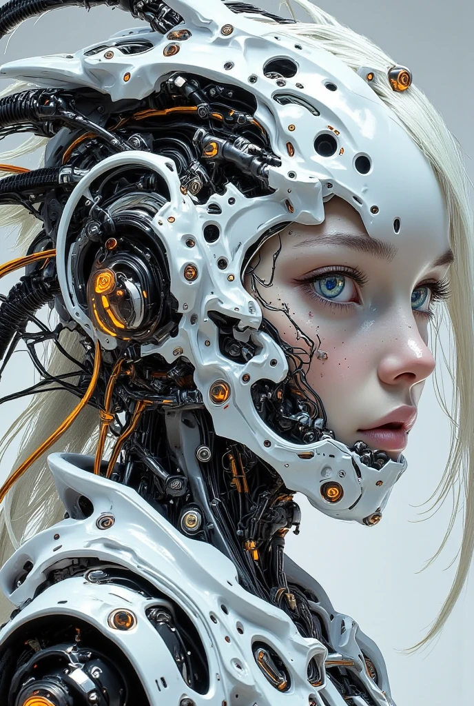 Anime style、x} Closeup of a futuristic cyborg woman. she has white ...
