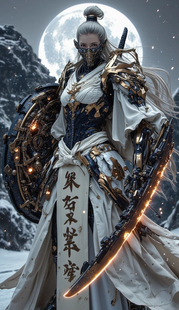 Cybernetic samurai, powerful and imposing figure with a detailed ...