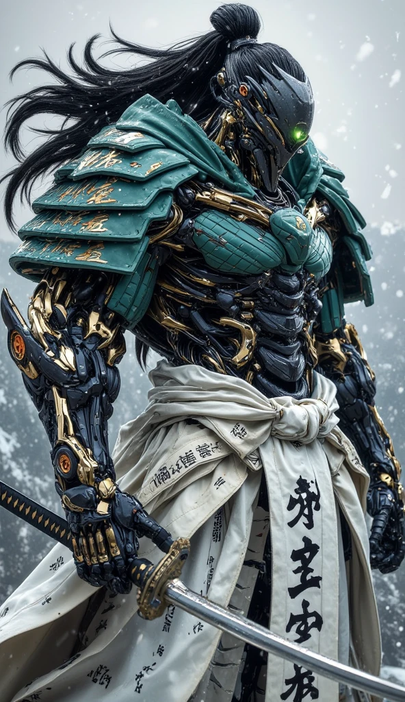 Cybernetic samurai, powerful and imposing figure with a detailed ...