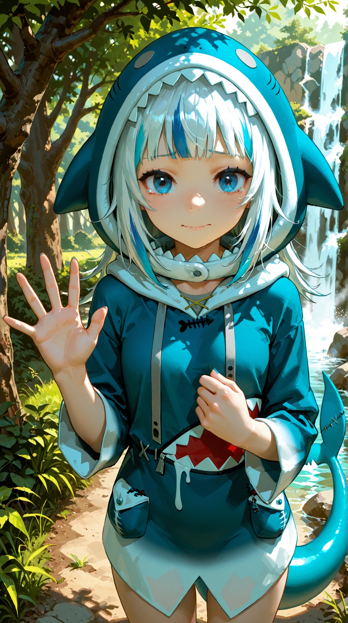 Masterpiece illustration featuring a cowboy shot of Gawr Gura - SeaArt AI