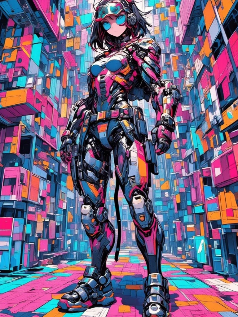 Full-body portrait of a female soldier wearing a high-tech futuristic ...