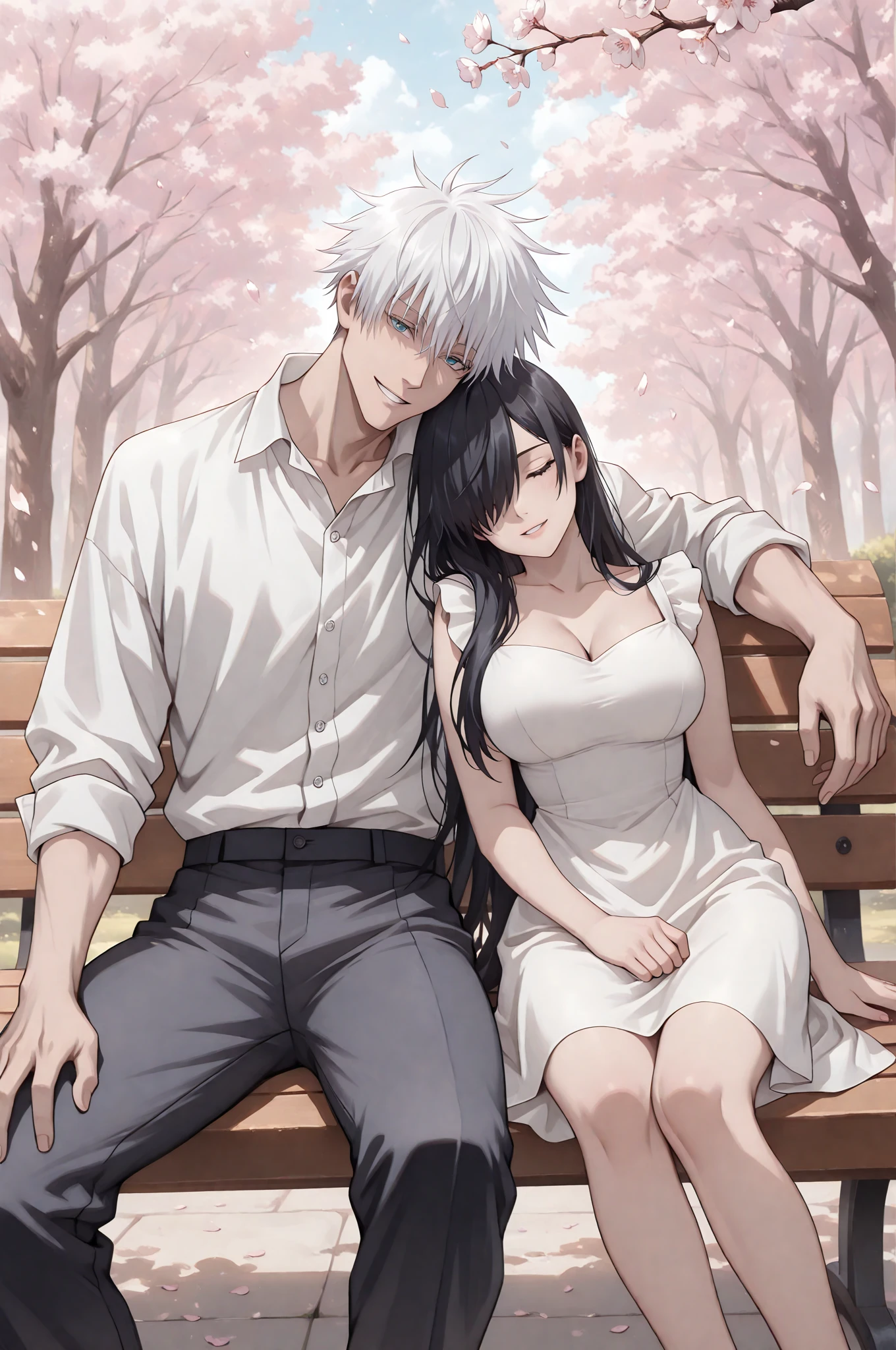 1boy, male focus, grin, gojou satoru, jujutsu kaisen, white hair - SeaArt AI