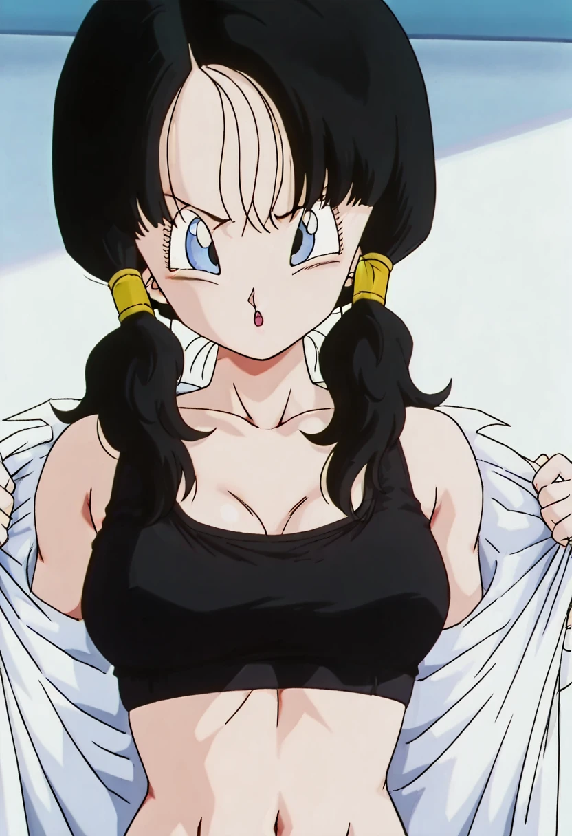 Videl、black hair、blue eyes、 eyelashes、Split Bangs、twin tails - SeaArt AI