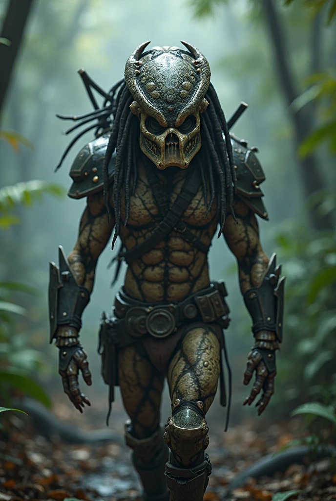 A highly detailed 3D-style scene of a Yautja, identical in appearance ...