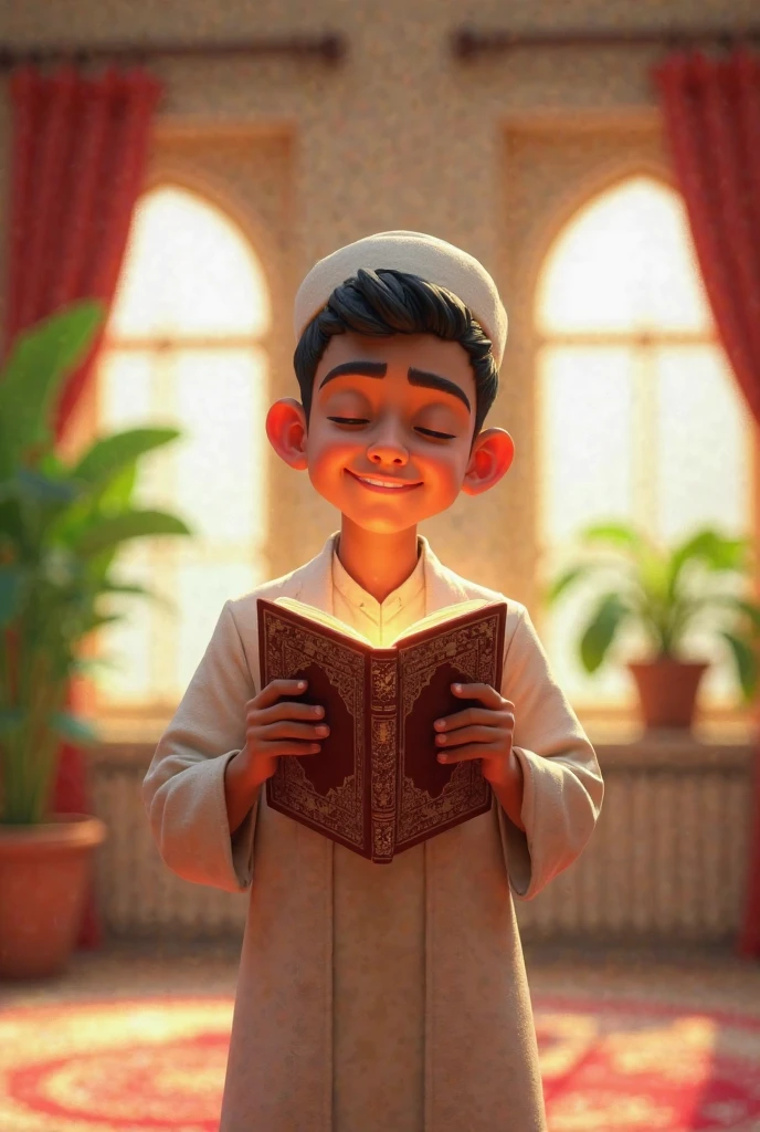 “A 3D animated Pixar-style scene showing a young Pakistani man holding ...