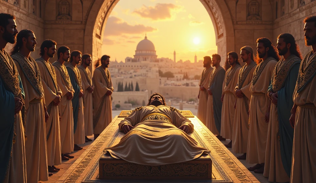 A hyperrealistic 4K rendering of King Hezekiah's solemn burial - SeaArt AI