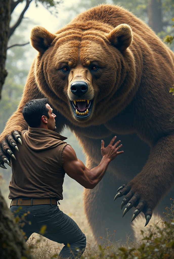 Brown bear,A human man was attacked by a brown bear - SeaArt AI