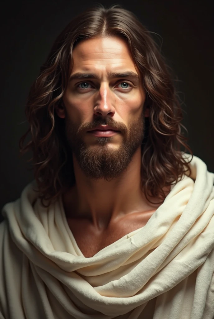 Realistic portrait of Jesus Christ, in front of the camera, with a ...