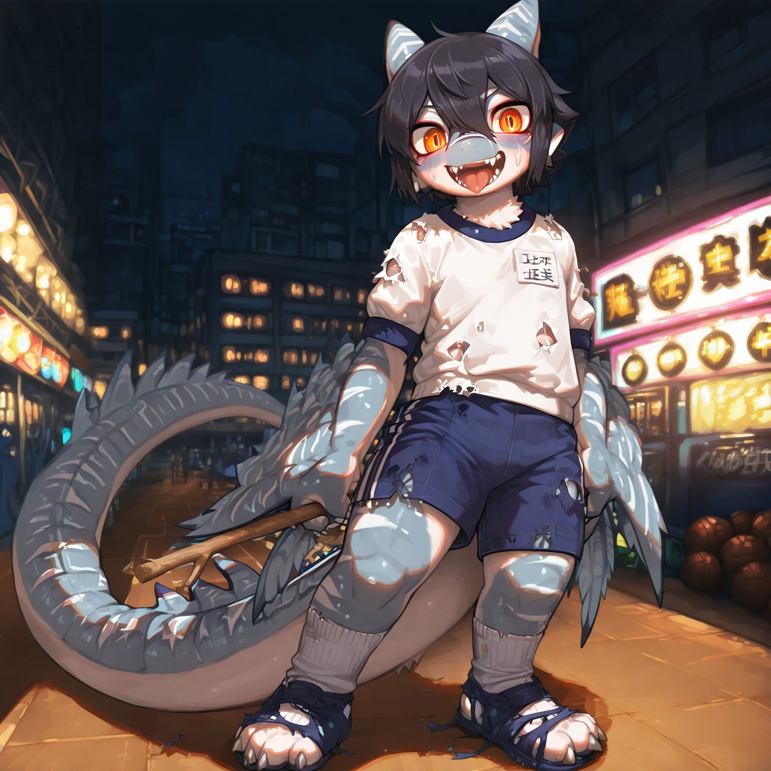 Best quality,Furry,Kemono,(((grey_Tigrex ))),(((winged arms) - SeaArt AI