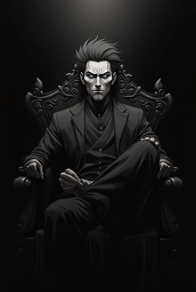 Ezen Sosuke, a main character from the Belch anime, sits on his throne ...