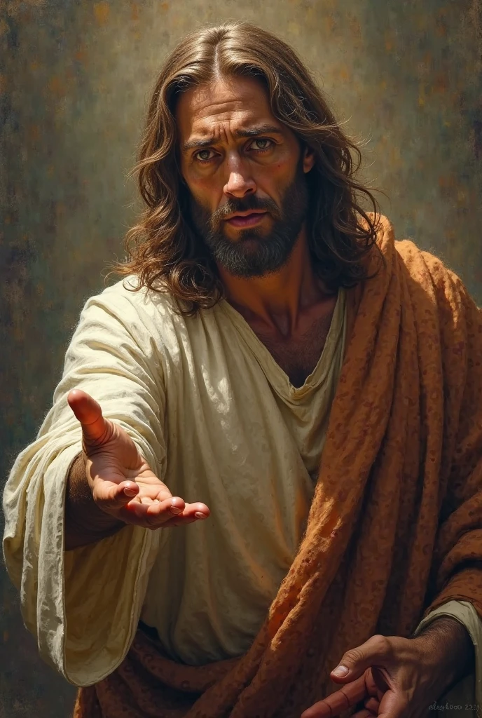 Jesus with tears in eyes reaching out hand to us - SeaArt AI