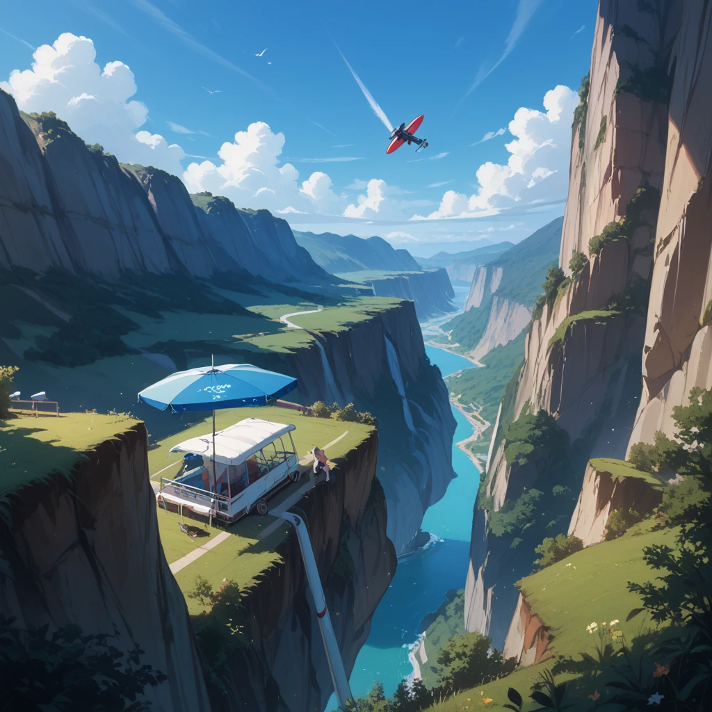 Under the blue sky、Where a girl is falling off a cliff、There is a ...