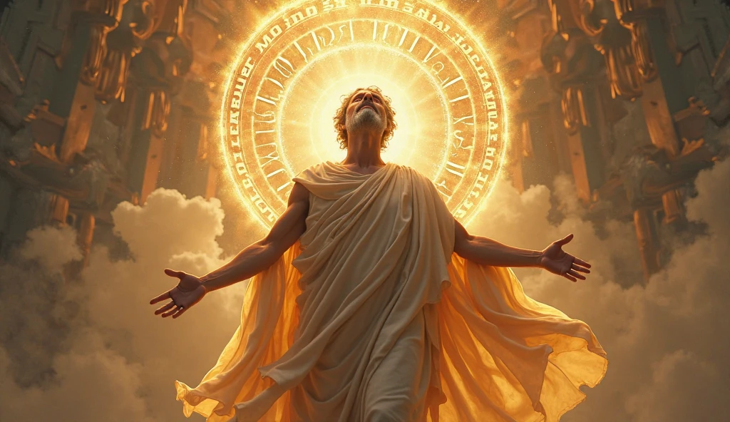"Digital painting of a Roman philosopher ascending into divine light ...