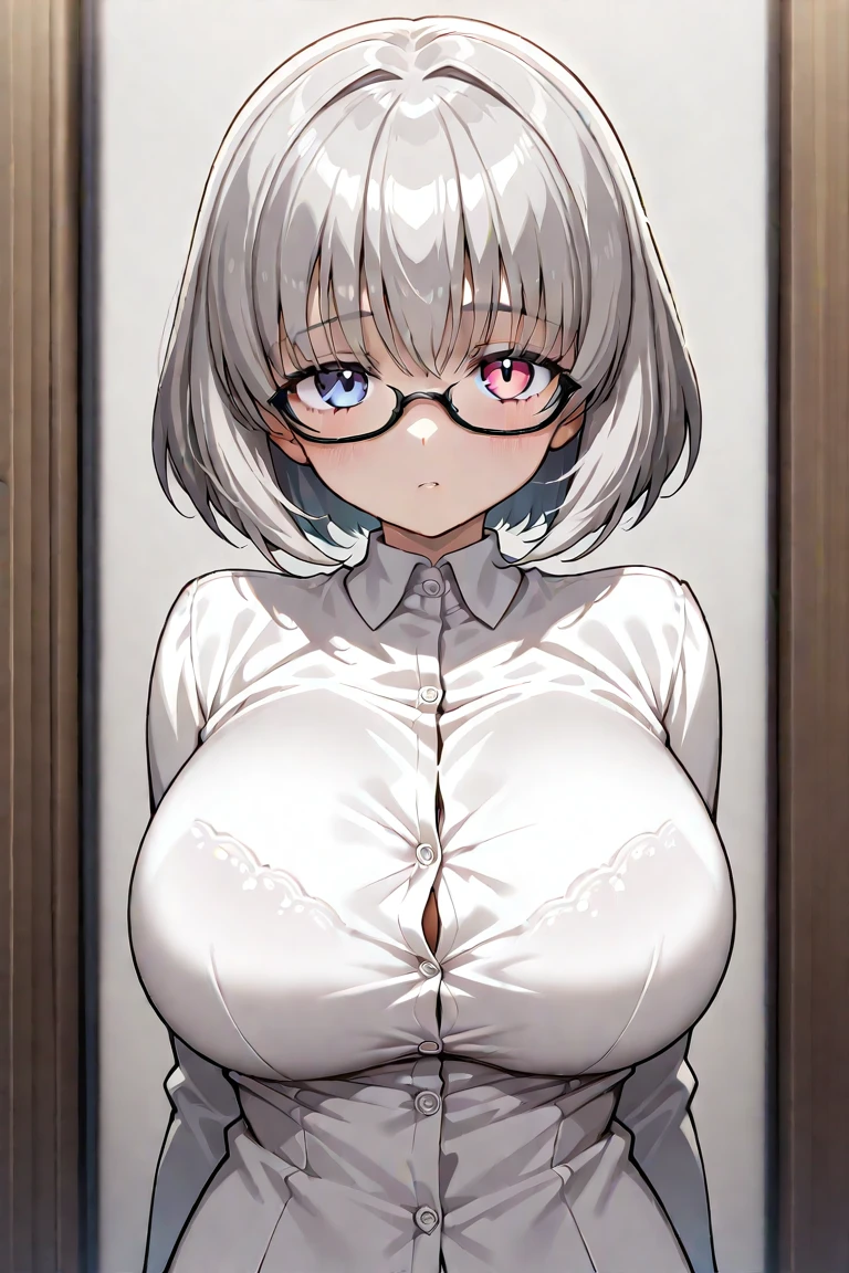 Gray Hair Big Breasts bad glasses and short bob cute beauty My sister is in cus - SeaArt AI
