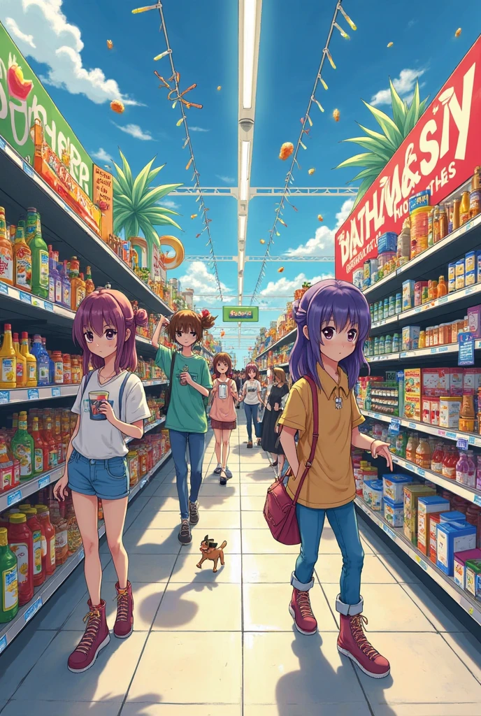 Walmart people shopping in aisles anime style - SeaArt AI