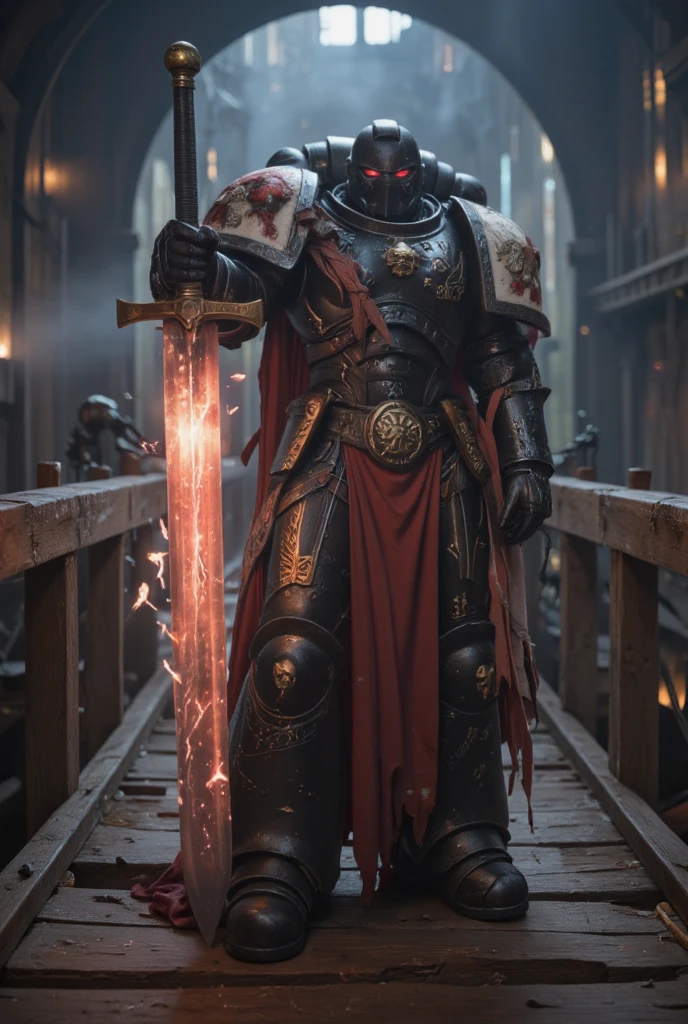 A powerful space marine NightL40k, Wrapped in rags, armor of power that ...