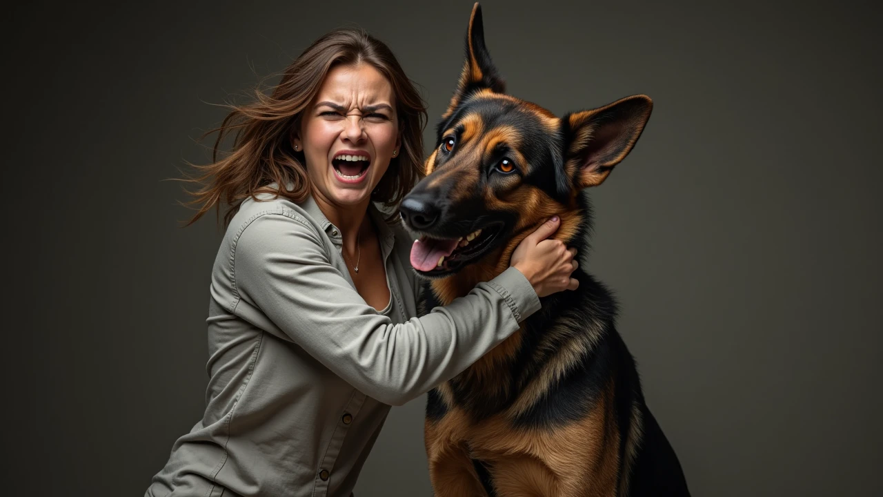 Beside him stands a panicked woman wearing a light gray long - SeaArt AI
