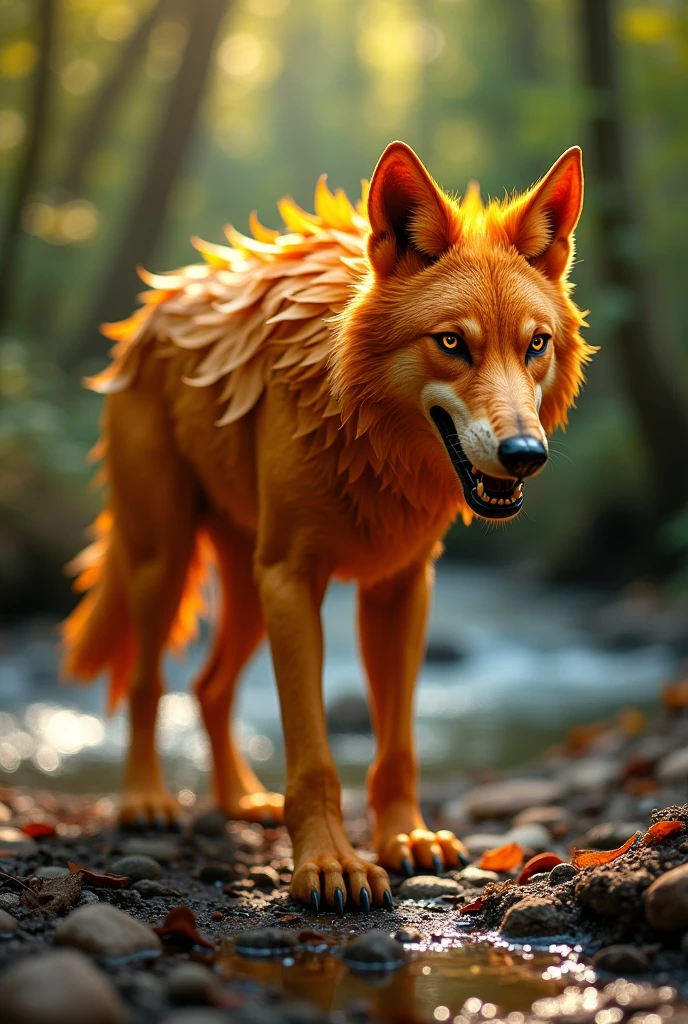 Close-up of a ferocious wolf, formed entirely from overlapping tree ...