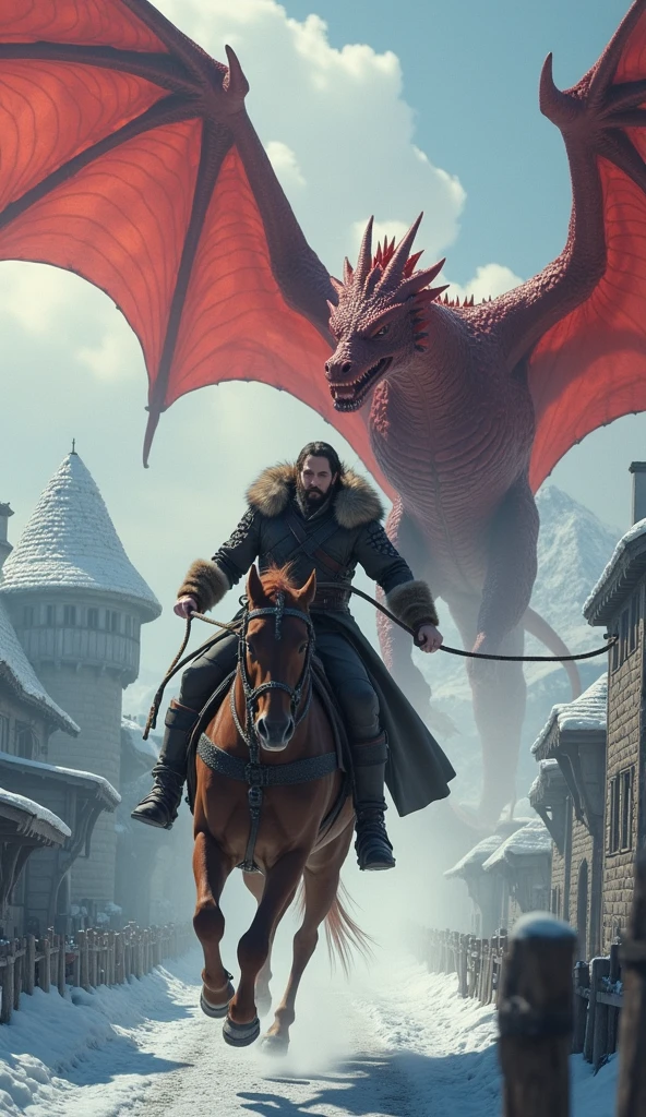 Magical Red Dragon chasing a rider, The rider carries a magic artifact ...
