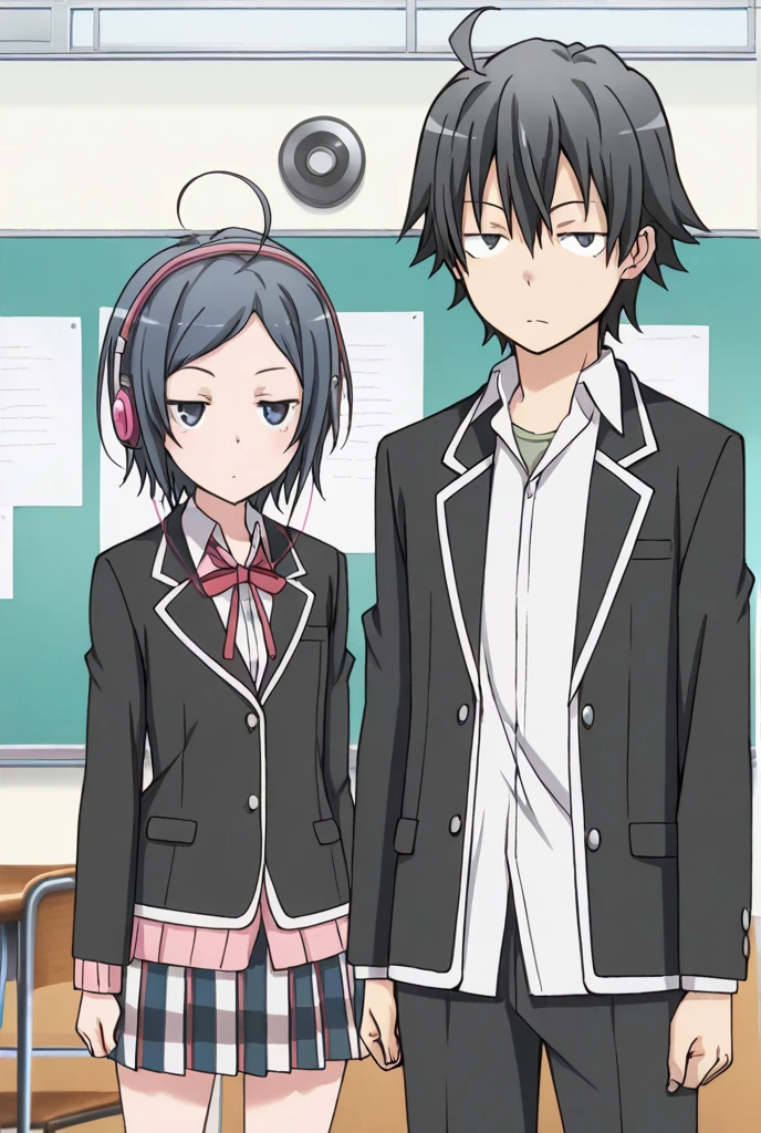 Anime screencap, oregairu, digital art,1girl,1boy, looking at view ...
