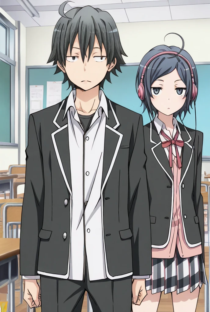 Anime screencap, oregairu, digital art,1girl,1boy, looking at view ...