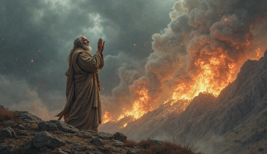 The prophet Elijah (old, rugged, long gray beard, fiery eyes - SeaArt AI