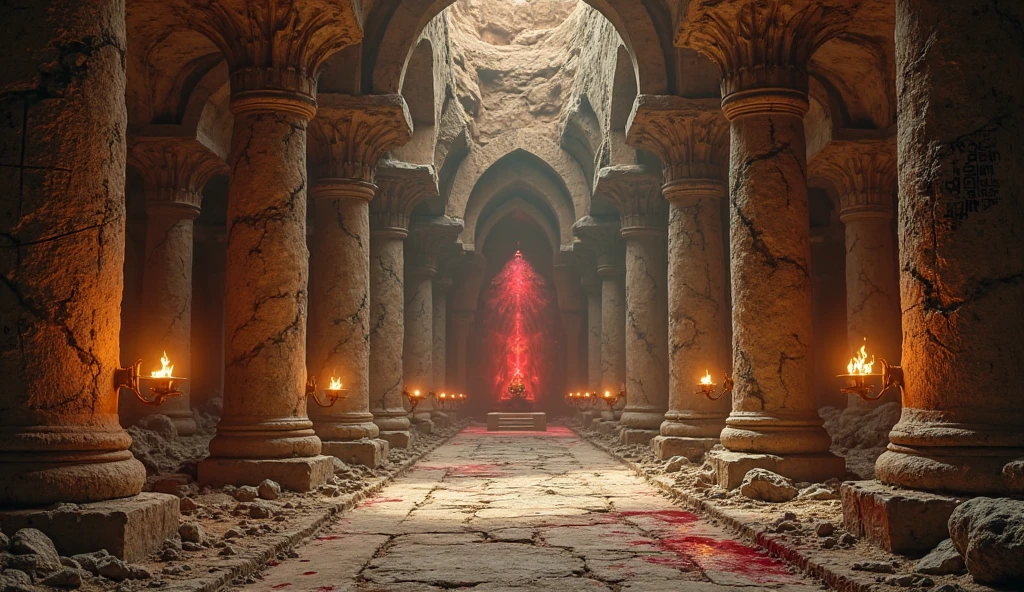 Ancient subterranean gothic cathedral hidden beneath a desert cliff ...